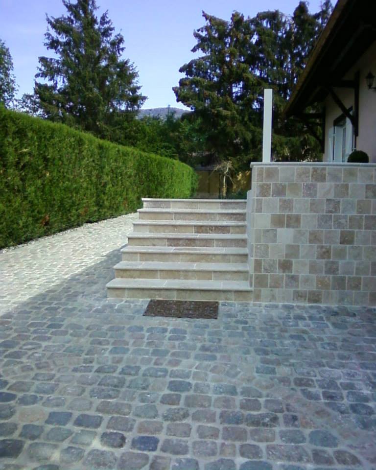 Cour, muret et escaliers - Darbon paysage